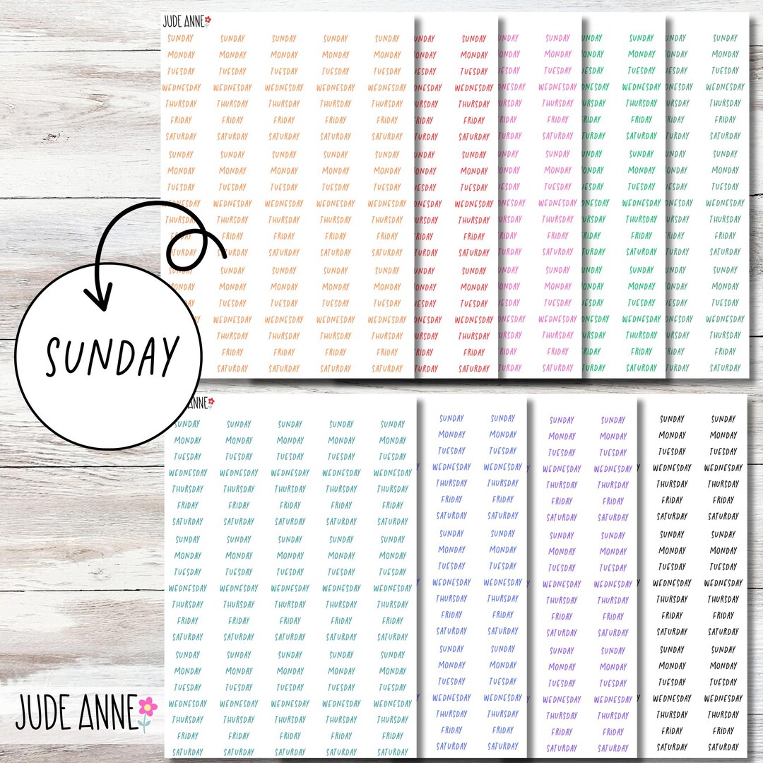 Days of the Week Script Sticker (105), Color Options Days Stickers ...
