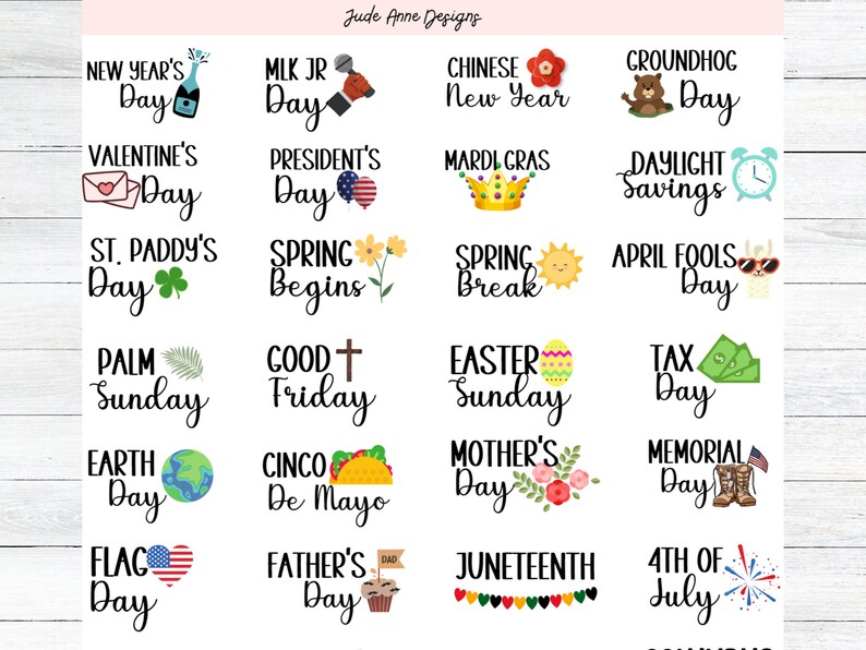 Holiday Planner Stickers Cute Holiday Icon Calendar U.S. - Etsy