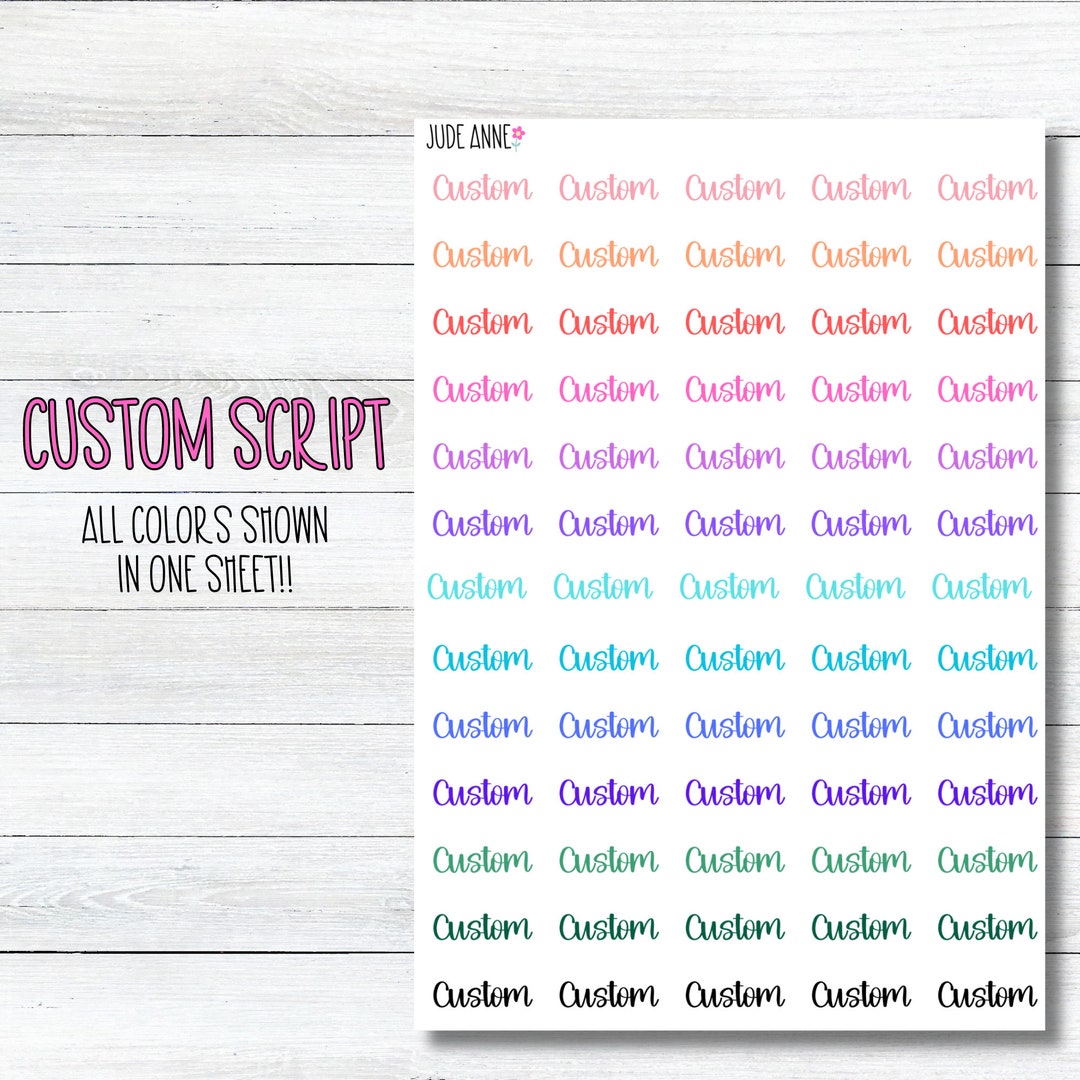 Custom Text Stickers, Color Options, Sticker Sheets, Custom Script ...