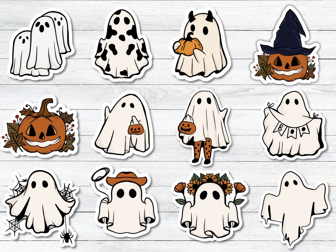 Halloween Stickers, 12 Ghost Sticker Set, Cute Stickers, Retro, Vintage ...