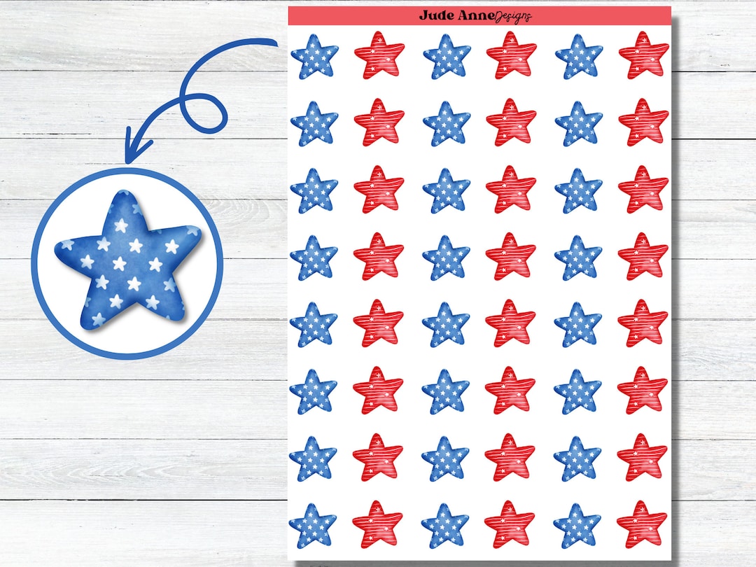 Patriotic Stars Sticker Sheet, Patriotic Planner Sticker, USA Stickers ...