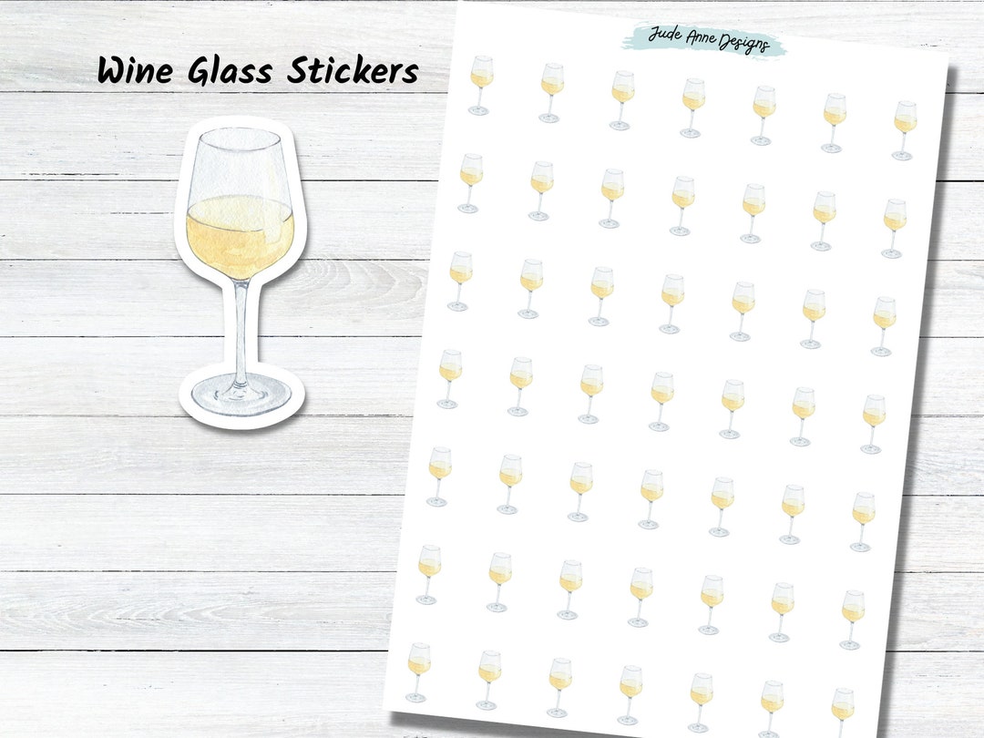 Wine Glass Stickers, White Wine, Planner Sticker Sheet, Functional ...