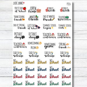 School Dates Planner Stickers, Cute School Icon Planner Stickers ...