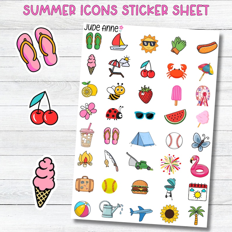 Summer Planner Stickers | Beach Icons, Vacation, Pool Day, Travel ...