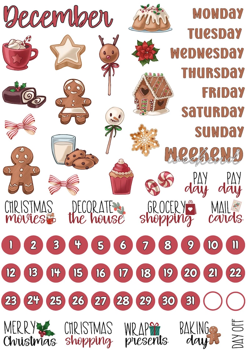 December Monthly Kit Planner Stickers, Christmas Deco Planner Kit ...