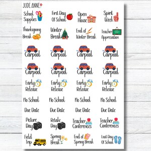 School Dates Planner Stickers, Cute School Icon Planner Stickers ...