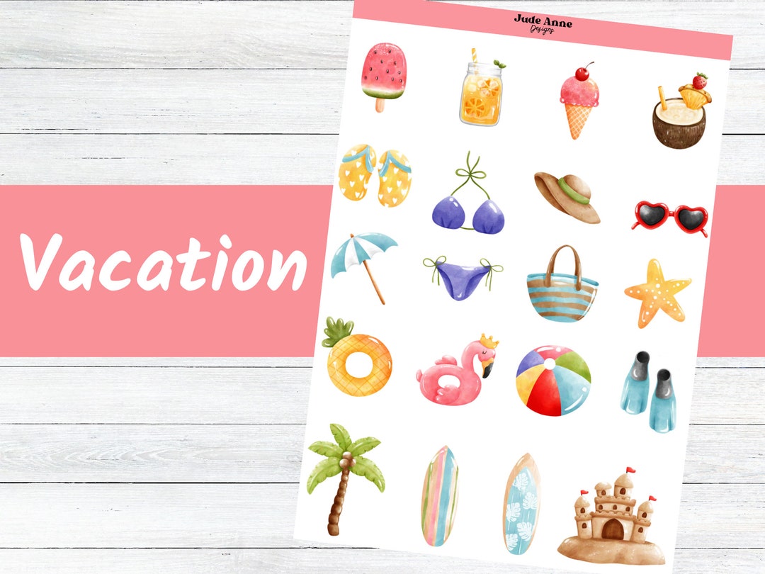Vacation Planner Stickers | Beach Themed Sticker Sheet | Bullet ...