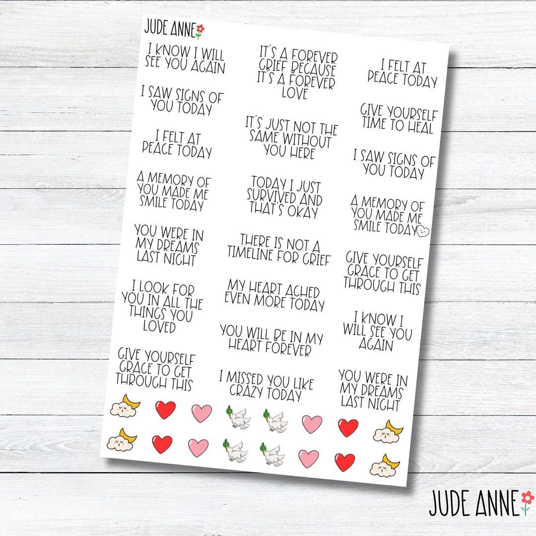 Grief Support Planner Stickers Healing and Comfort Through Loss Planner ...