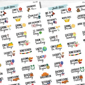 Holiday Planner Stickers, Cute Holiday Icon, Calendar, U.S. Holidays ...