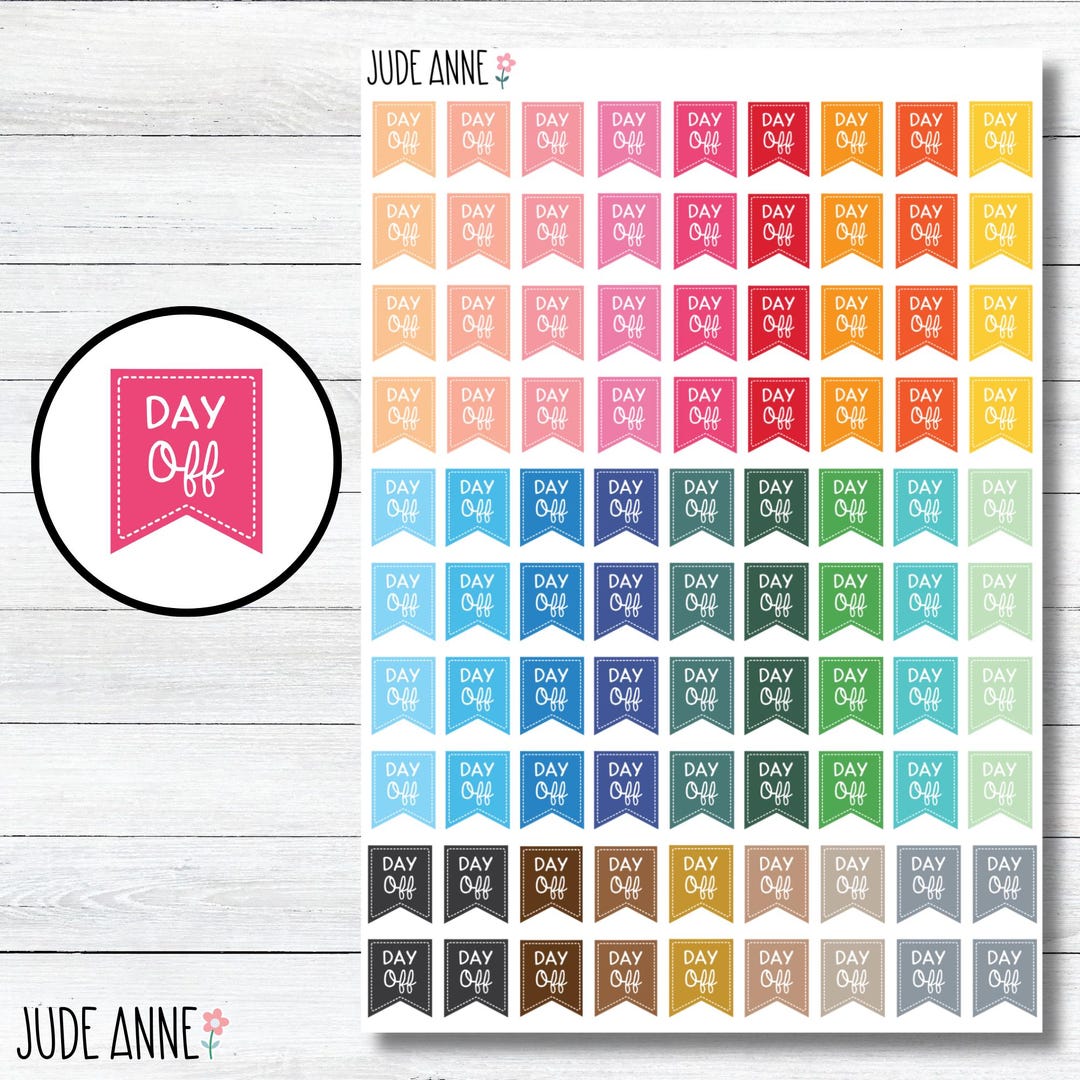Day off Flags Planner Stickers, Day off Planner Stickers, Script for ...