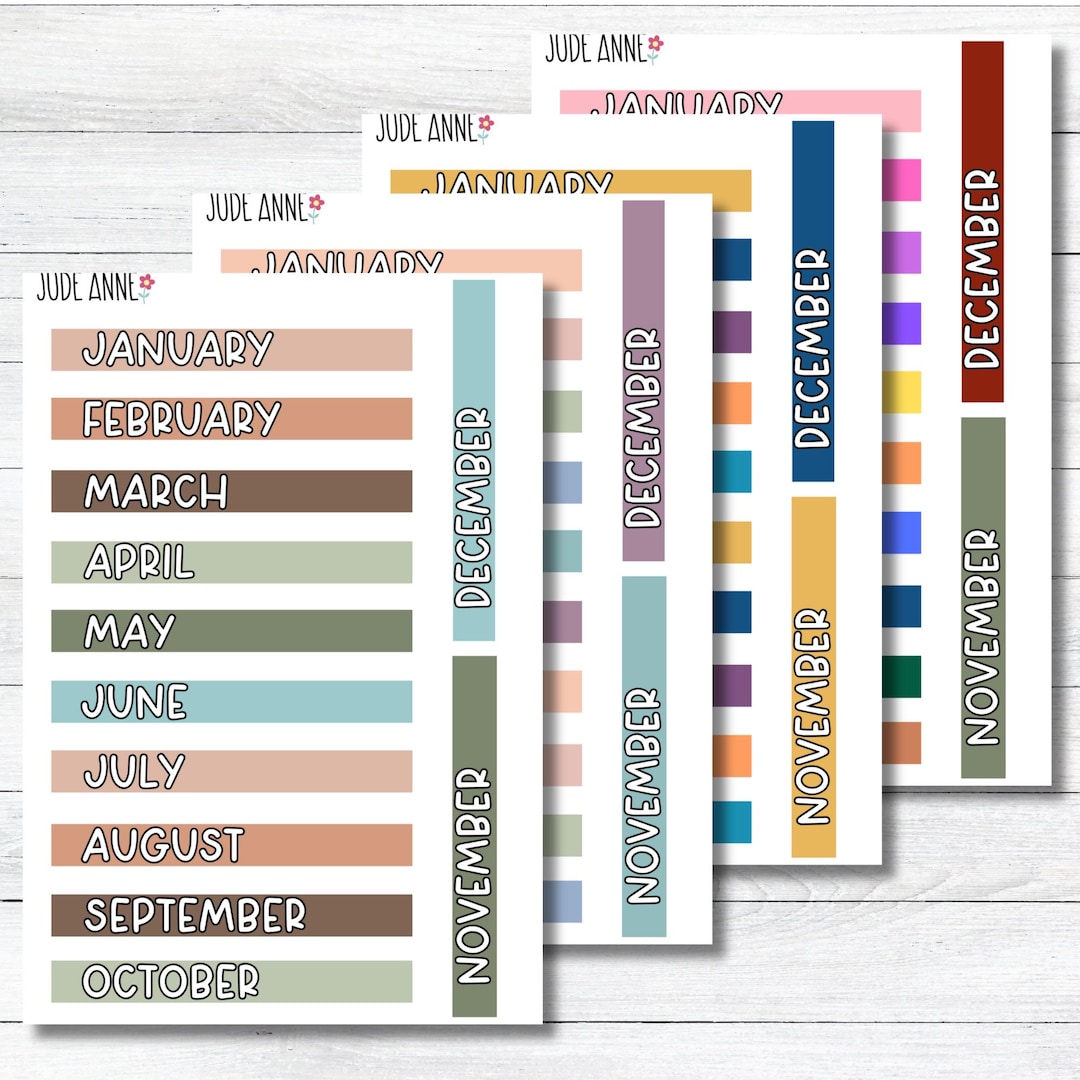 Months Script Stickers, 12 Box Month Stickers, 12 Months Stickers ...