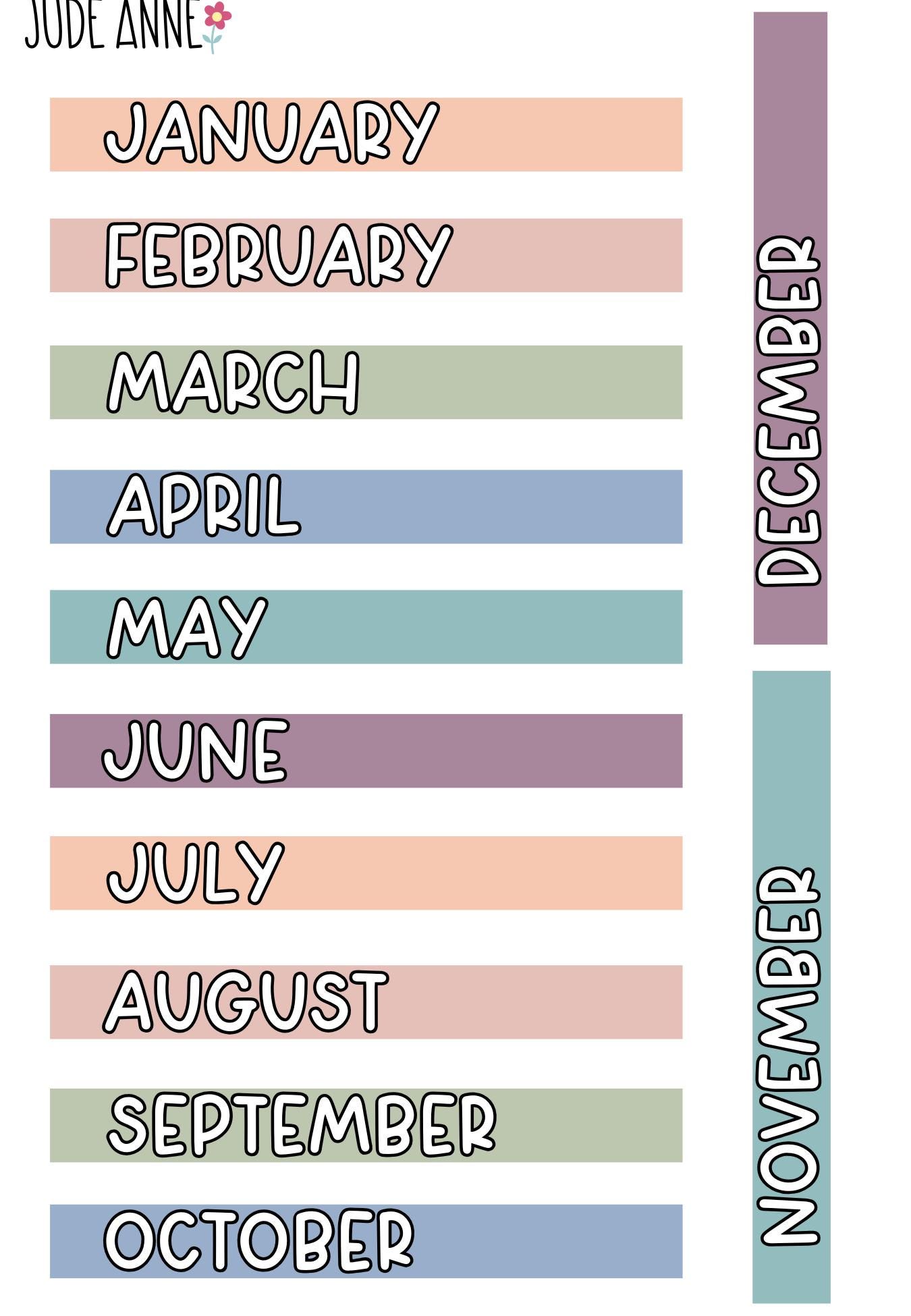 Months Script Stickers, 12 Box Month Stickers, 12 Months Stickers ...