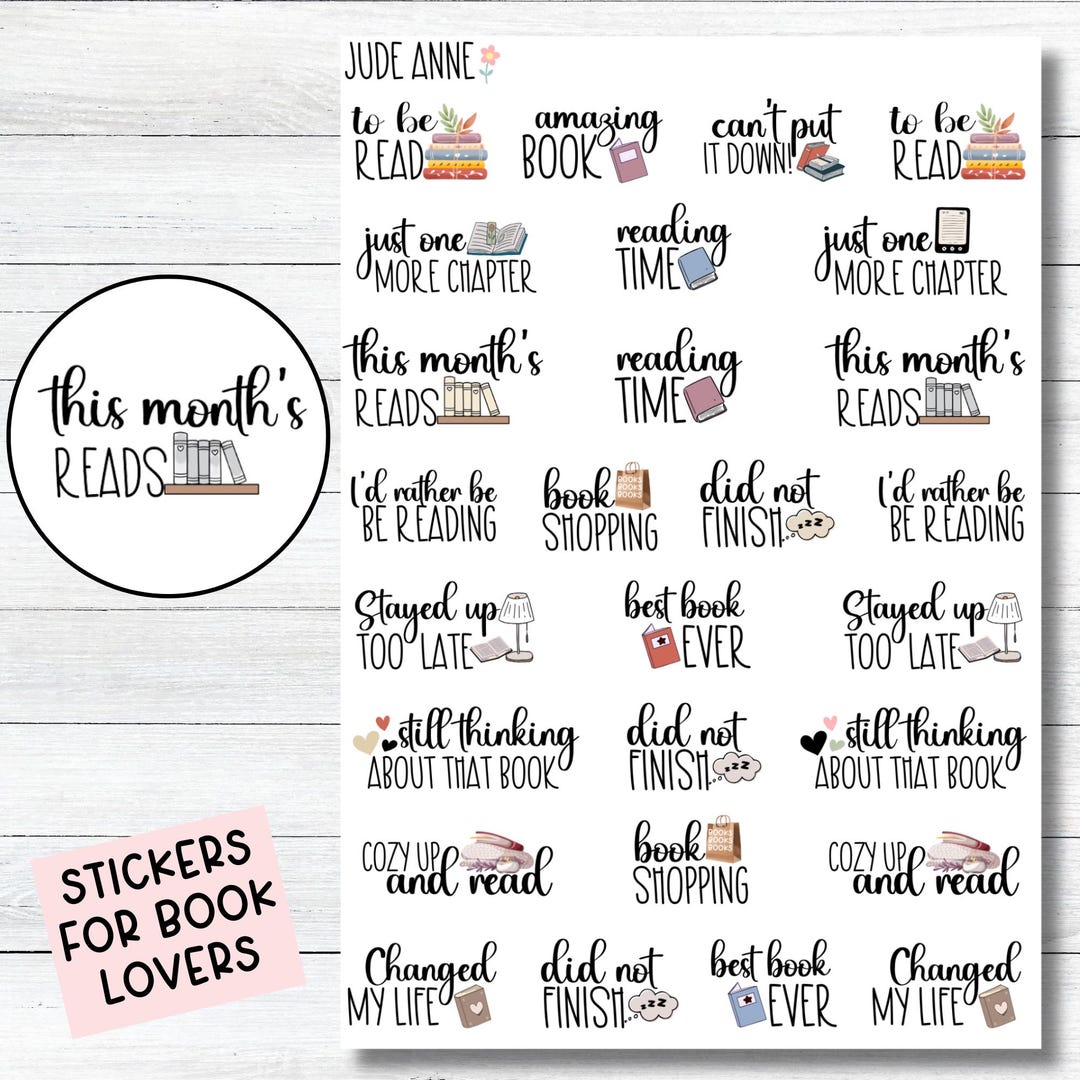 Doodle Reading Planner Stickers, Reading Tracker Planner Sticker, Cute ...
