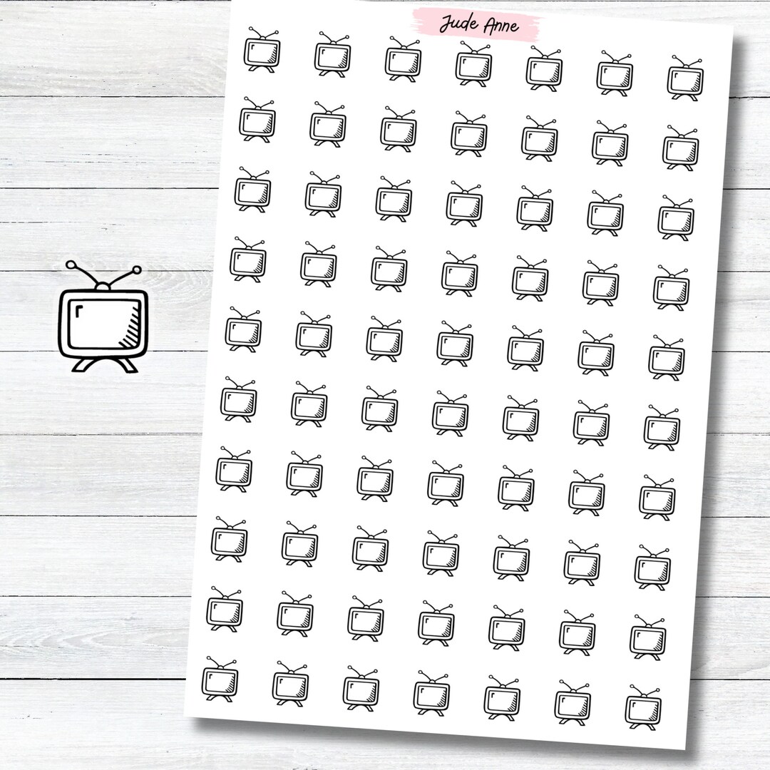 Cute TV Icon Planner Stickers, Television Reminder Sticker, Functional ...