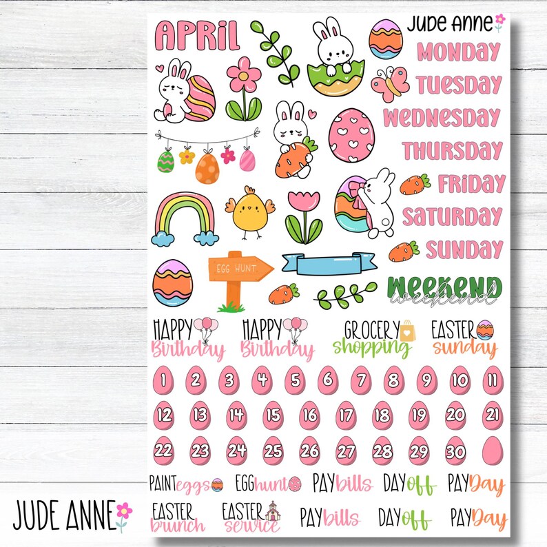 April Planner Stickers, Spring Planner Kit, Easter Month Planner ...
