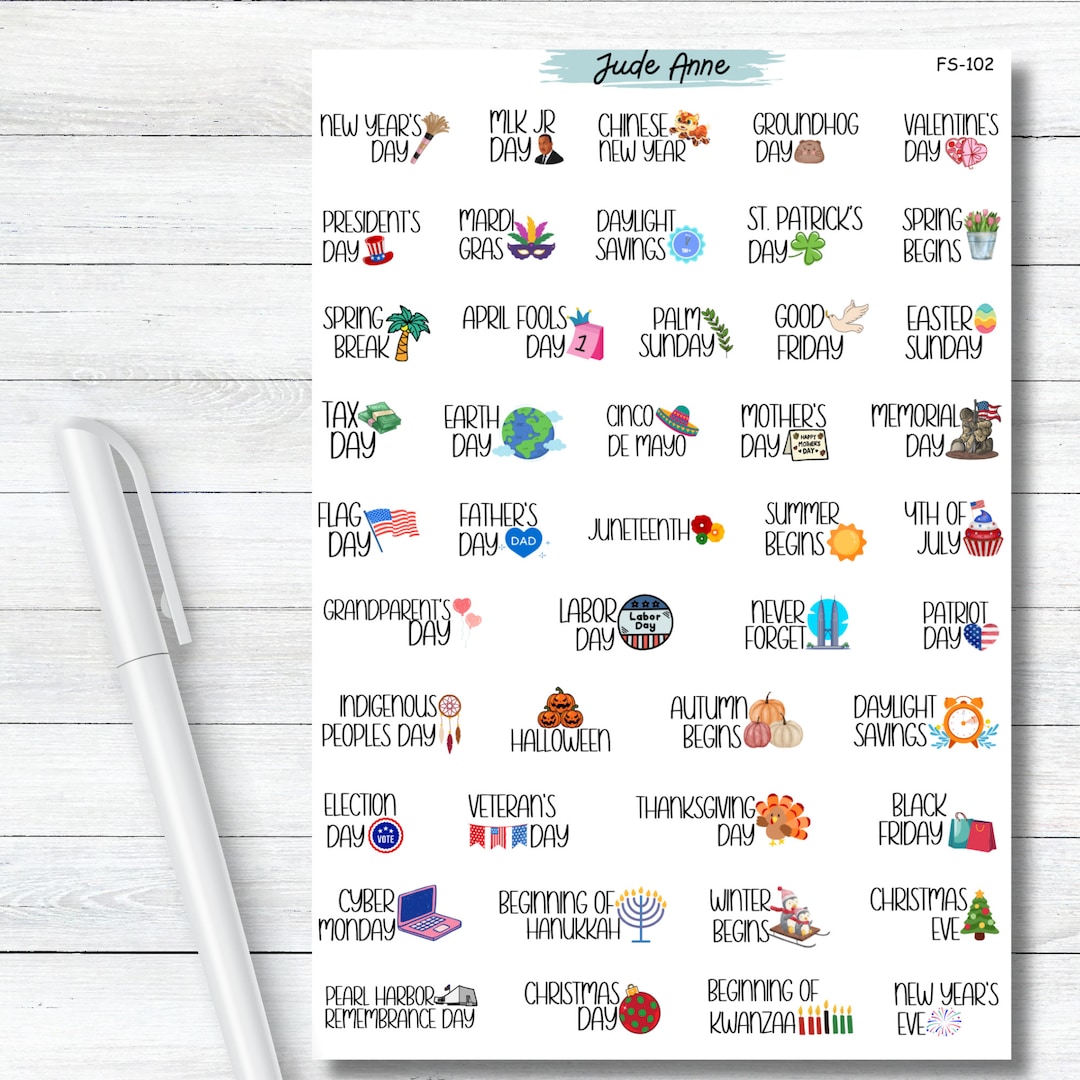 NEW Holiday Planner Stickers, Cute Holiday Icon, Calendar, U.S ...