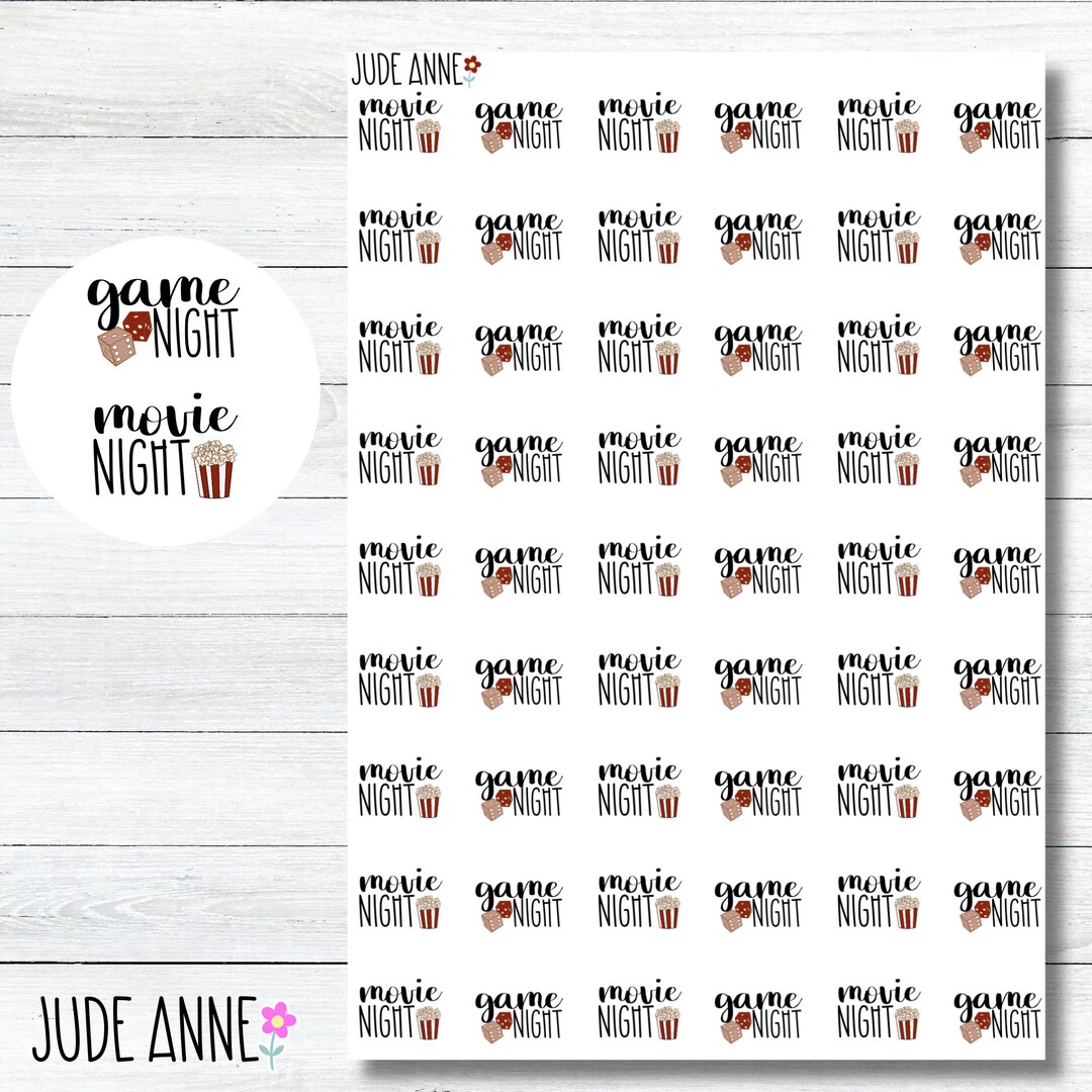 Game Night & Movie Night Stickers, Cute Planner Stickers, Functional ...