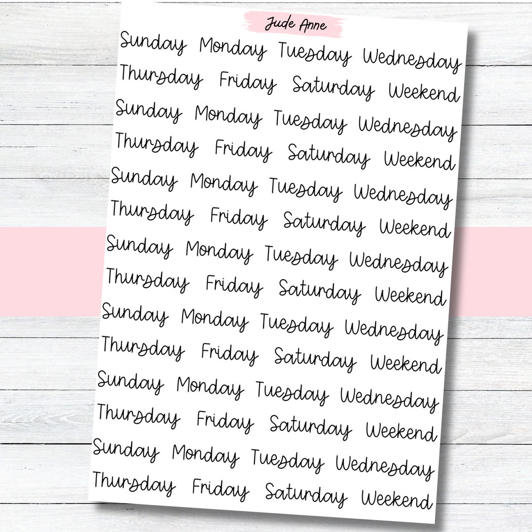 Days Planner Stickers, Days of the Week Stickers, Stickers for Calendar ...
