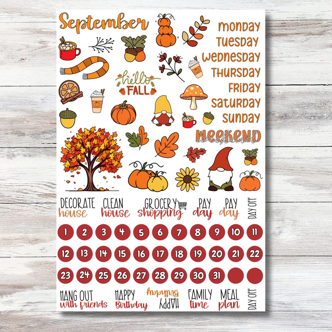 September Planner Stickers, Fall Planner Kit, Fall Themed Planner ...