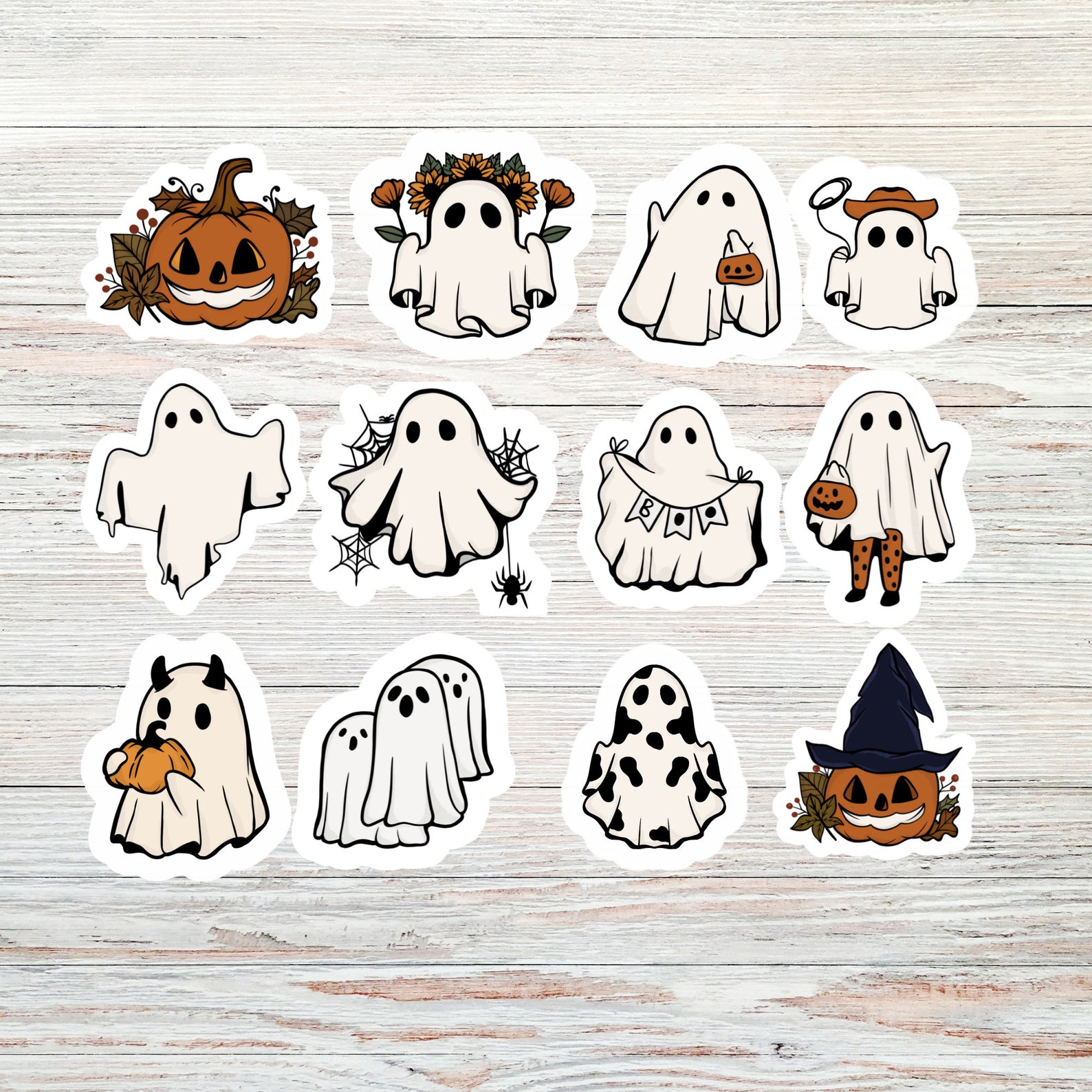 Halloween Stickers 12 Ghost Sticker Set Cute Stickers - Etsy
