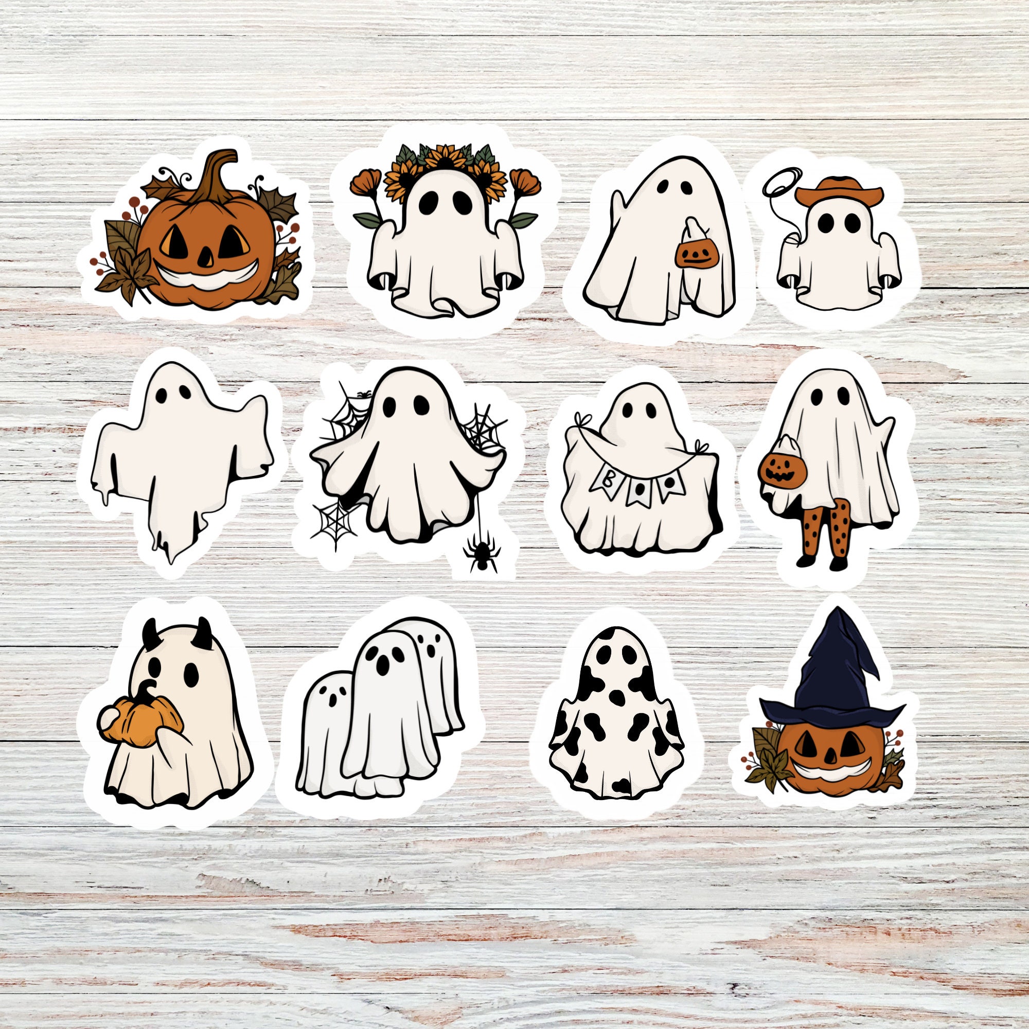 Halloween Stickers 12 Ghost Sticker Set Cute Stickers - Etsy