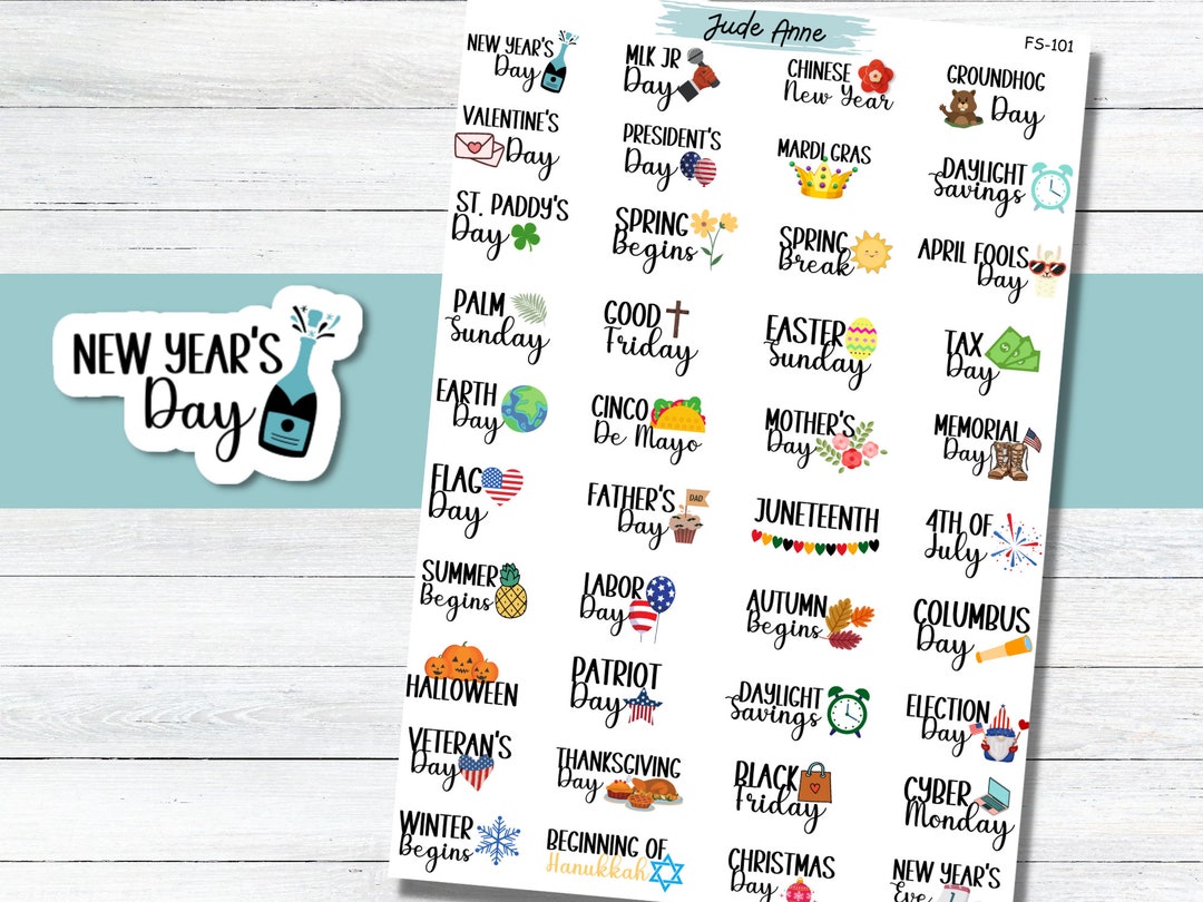 Holiday Planner Stickers Cute Holiday Icon Calendar U.S. - Etsy