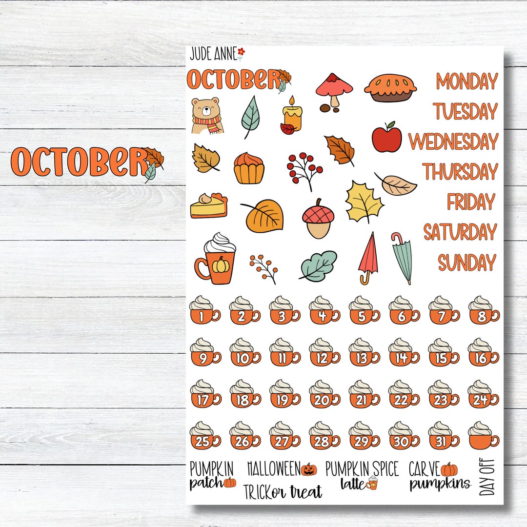 October Planner Stickers, Fall Deco Planner Kit, October Themed ...