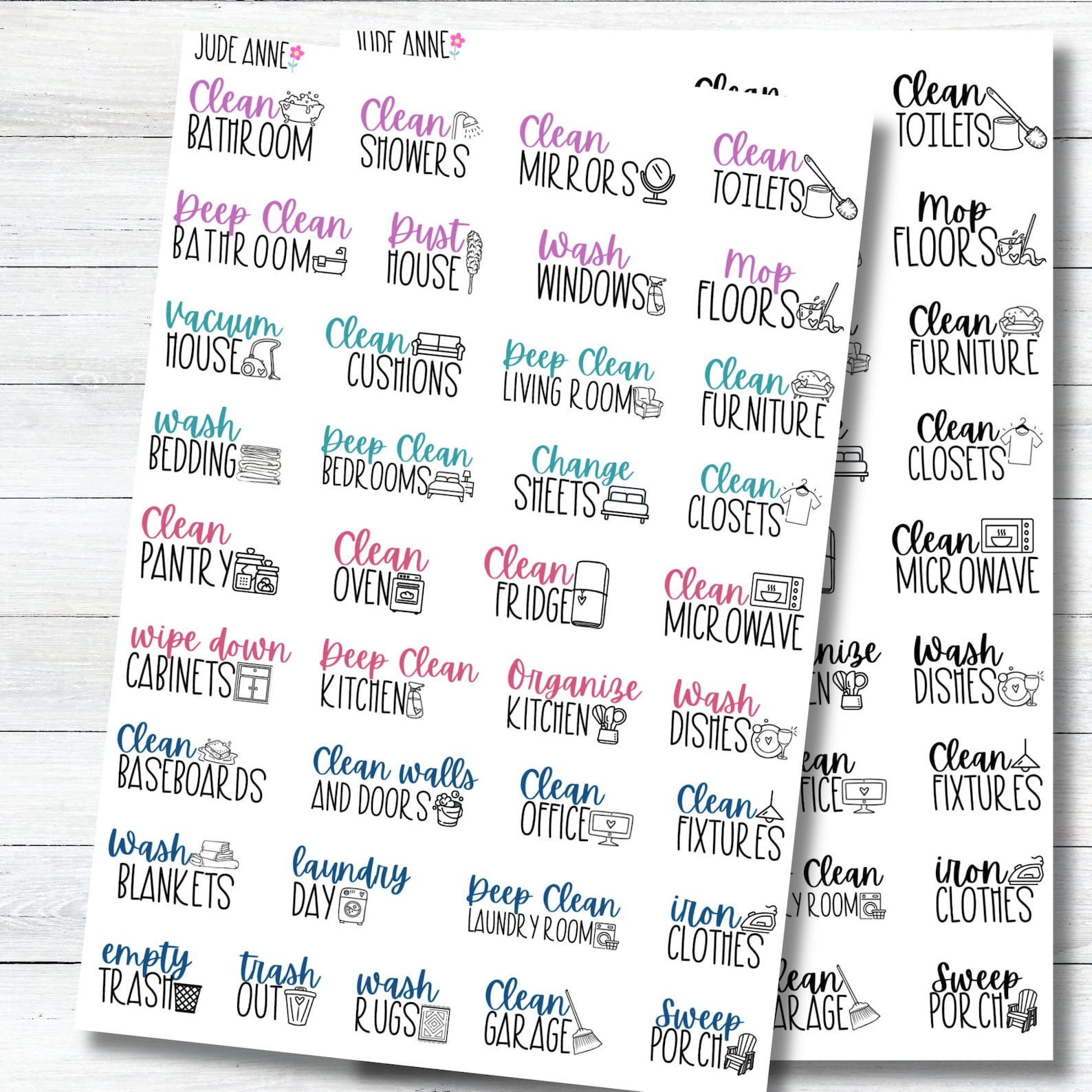Cleaning Planner Stickers, Deep Clean Planner Stickers, Chore Stickers ...