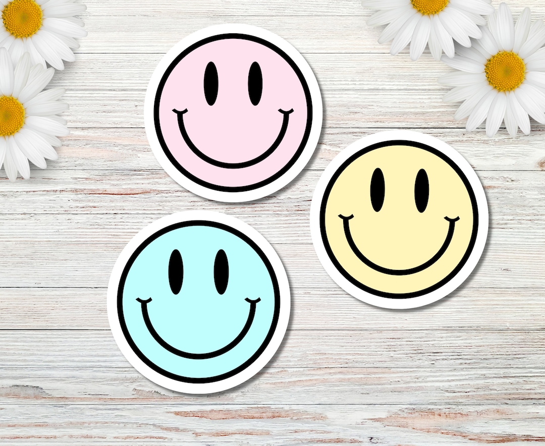 Smiley Face Sticker Set of 3, Kawaii Smile Stickers, Pastels, Happy ...