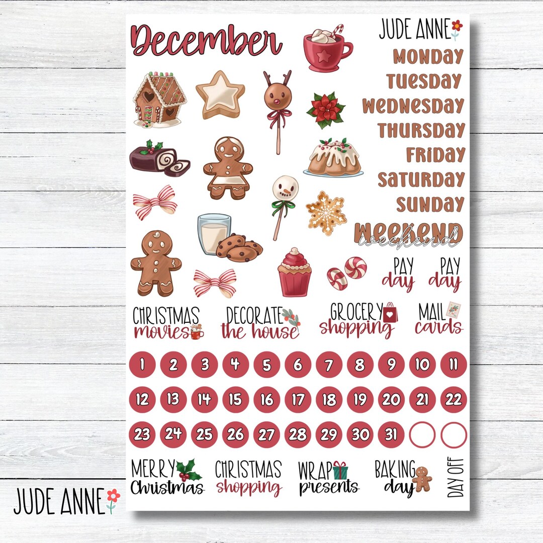 December Monthly Kit Planner Stickers, Christmas Deco Planner Kit ...