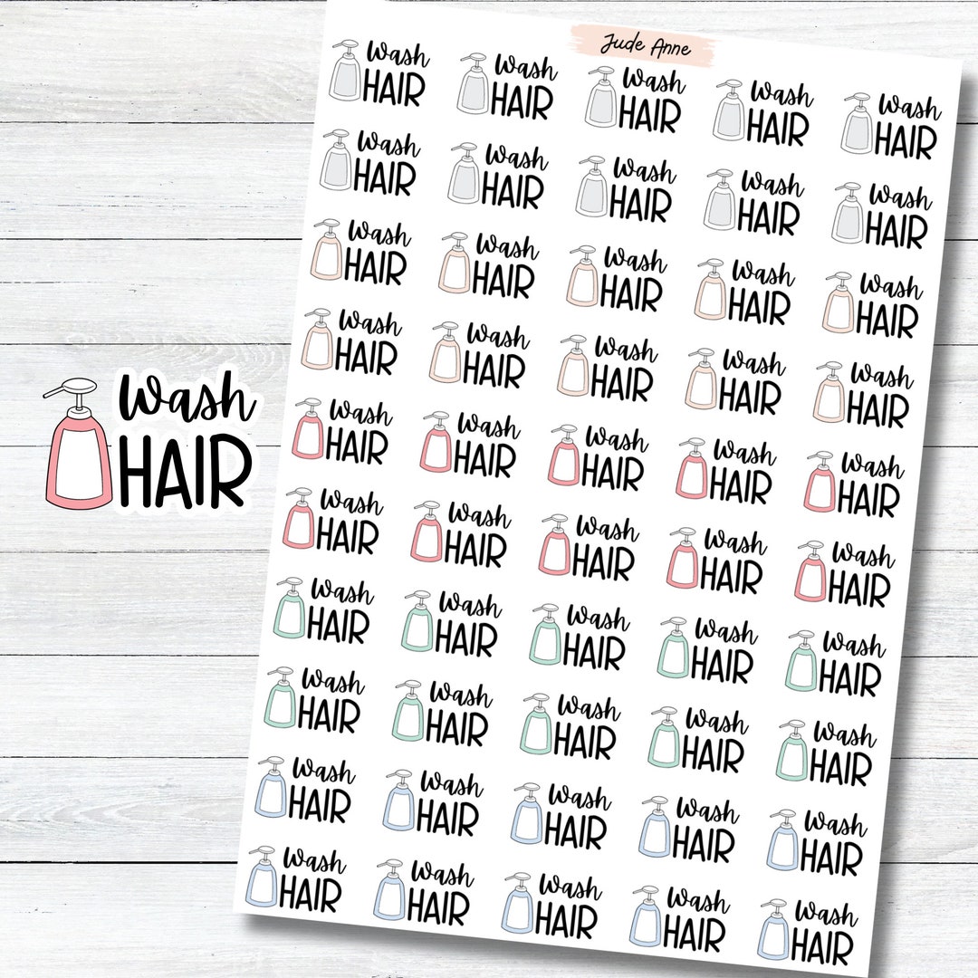 Wash Hair Icon Planner Stickers, Hair Day Planning Stickers, Cute ...