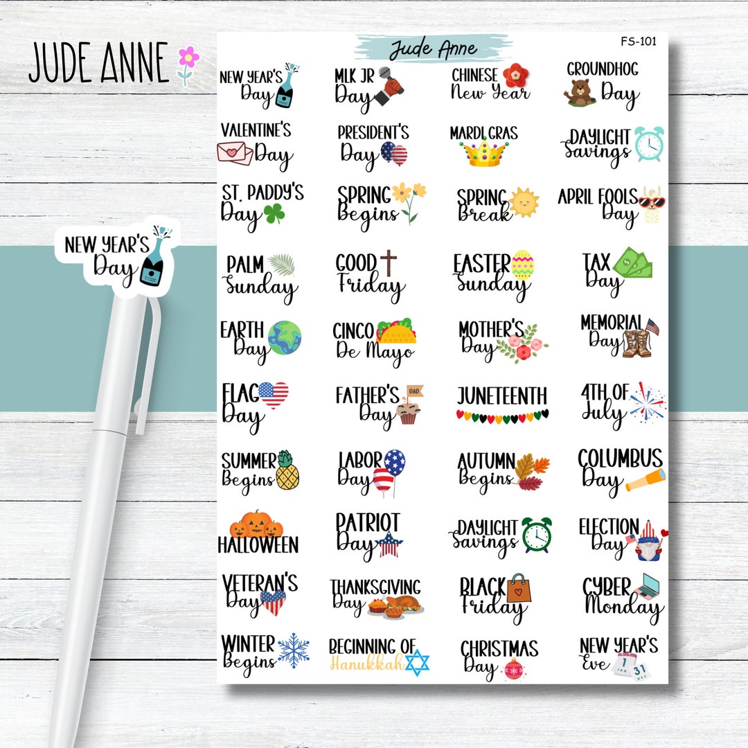 Holiday Planner Stickers, Cute Holiday Icon, Calendar, U.S. Holidays ...