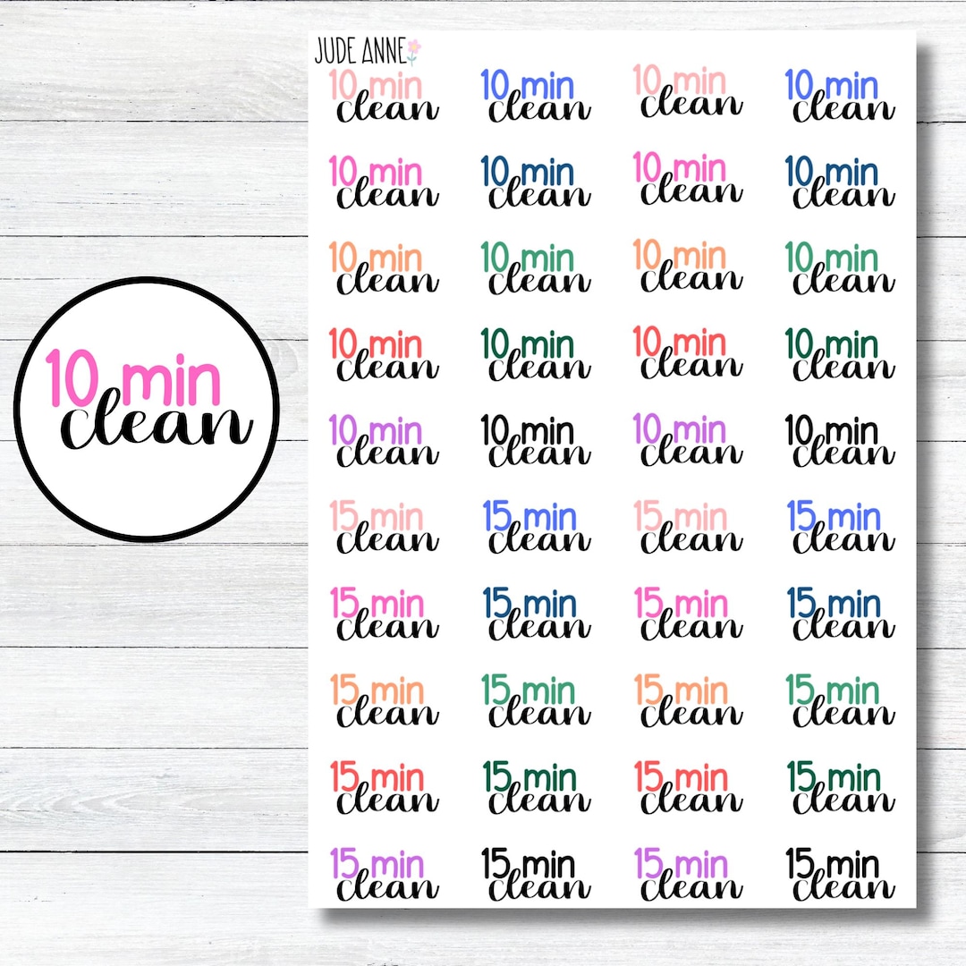 10 Minute Clean Stickers, 15 Minutes Cleaning Planner Stickers, Tidy up ...