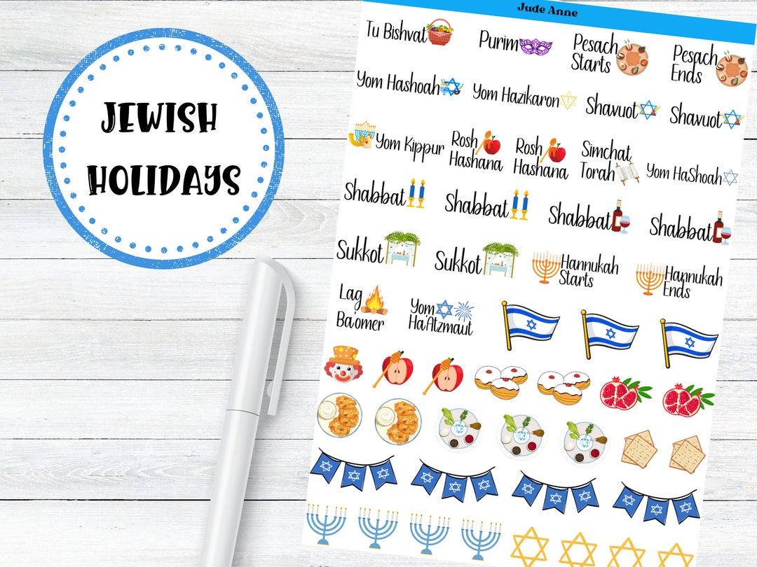 Jewish Holiday Planner Stickers, Cute Holiday Icon, Calendar, Jewish ...