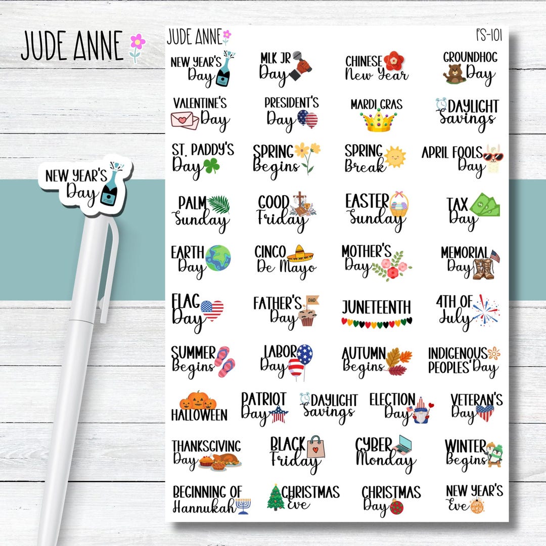 Holiday Planner Stickers, Cute Holiday Icon, Calendar, U.S. Holidays ...