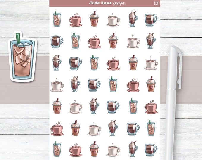 Coffee Planner Stickers 42, Assorted Cute Coffee Stickers, Latte ...