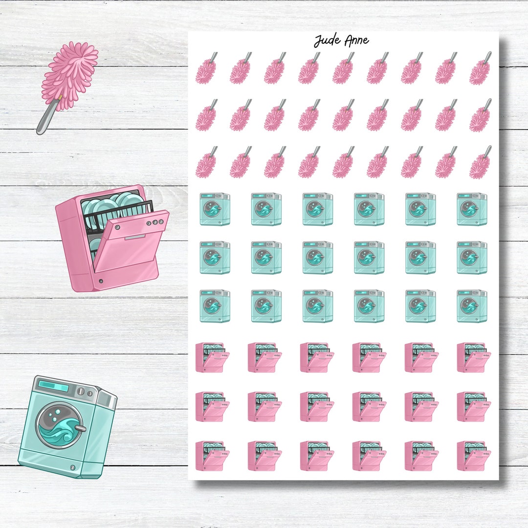Cleaning Icon Stickers, Washer, Washing Machine, and Duster, Cleaning ...