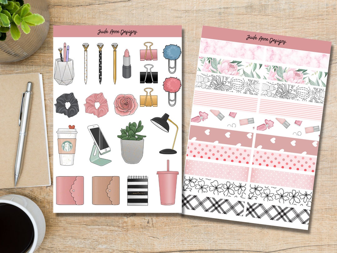 Cute Planner Stickers, Teen Girl Planner Stickers, Desk, Working Girl ...