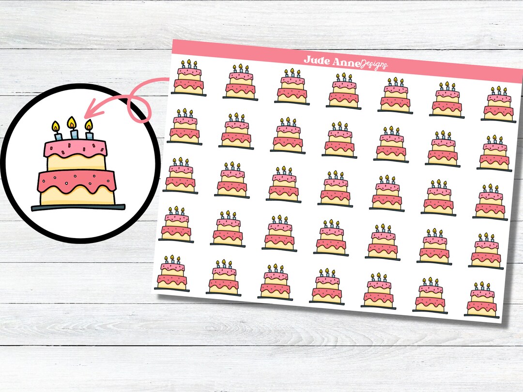 Birthday Planner Stickers | Mini Cake Sticker Sheet | Planning Stickers ...