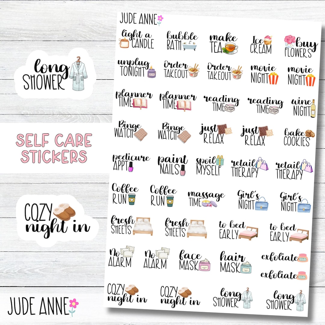 Self Care Planner Stickers | Cozy Night, Movie Night, Coffee Run, Relax ...