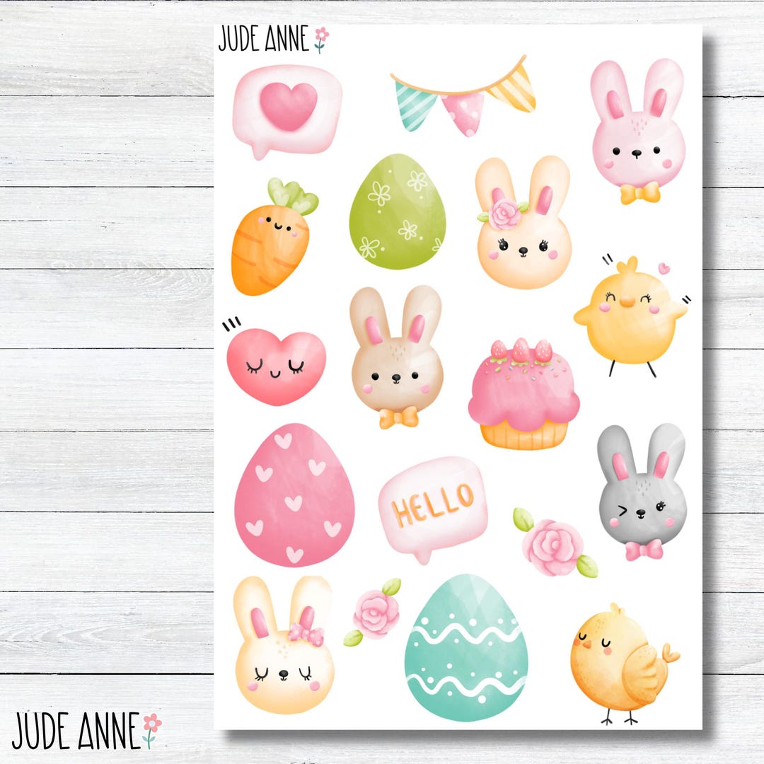 Easter Bunny Planner Stickers, Cute Easter Sticker Sheet, Easter Egg ...