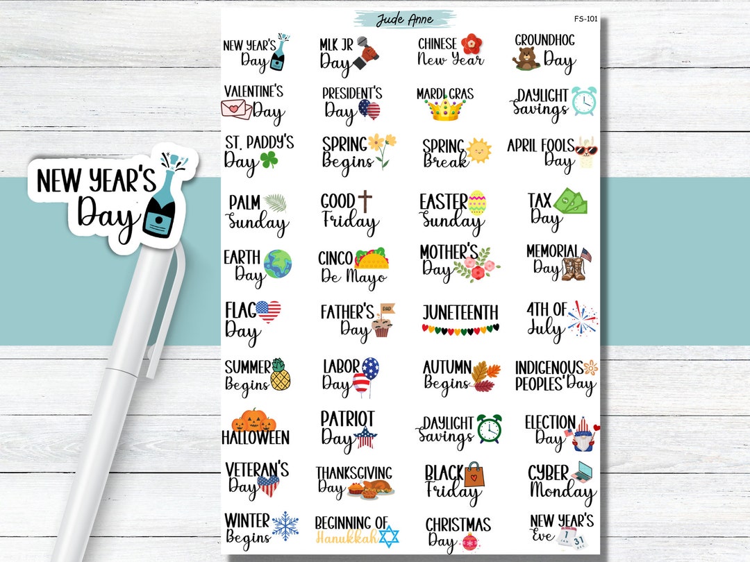 Holiday Planner Stickers, Cute Holiday Icon, Calendar, U.S. Holidays ...