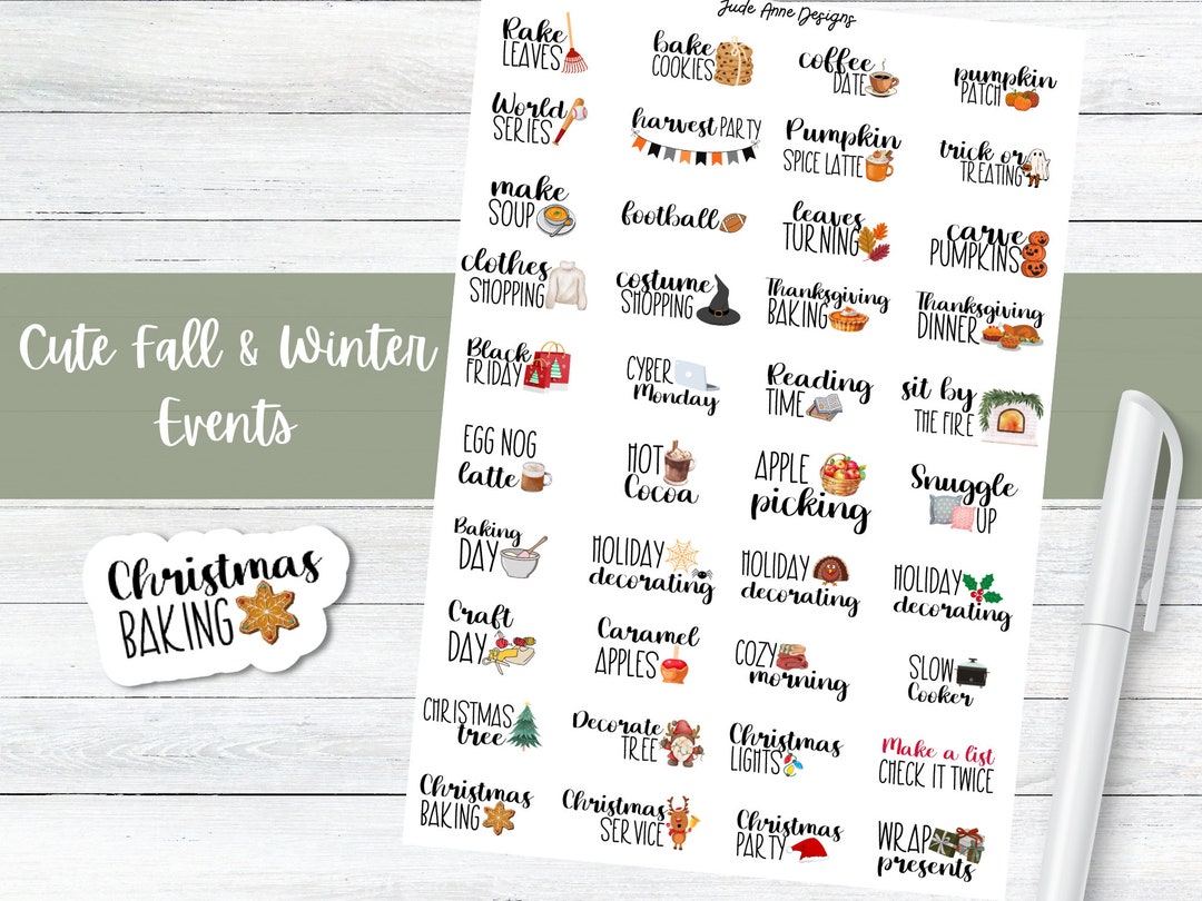 Fall Event Planner Stickers, Winter Events, Holiday Planner Stickers ...