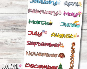 Months Script Stickers, 12 Box Month Stickers, 12 Months Stickers ...