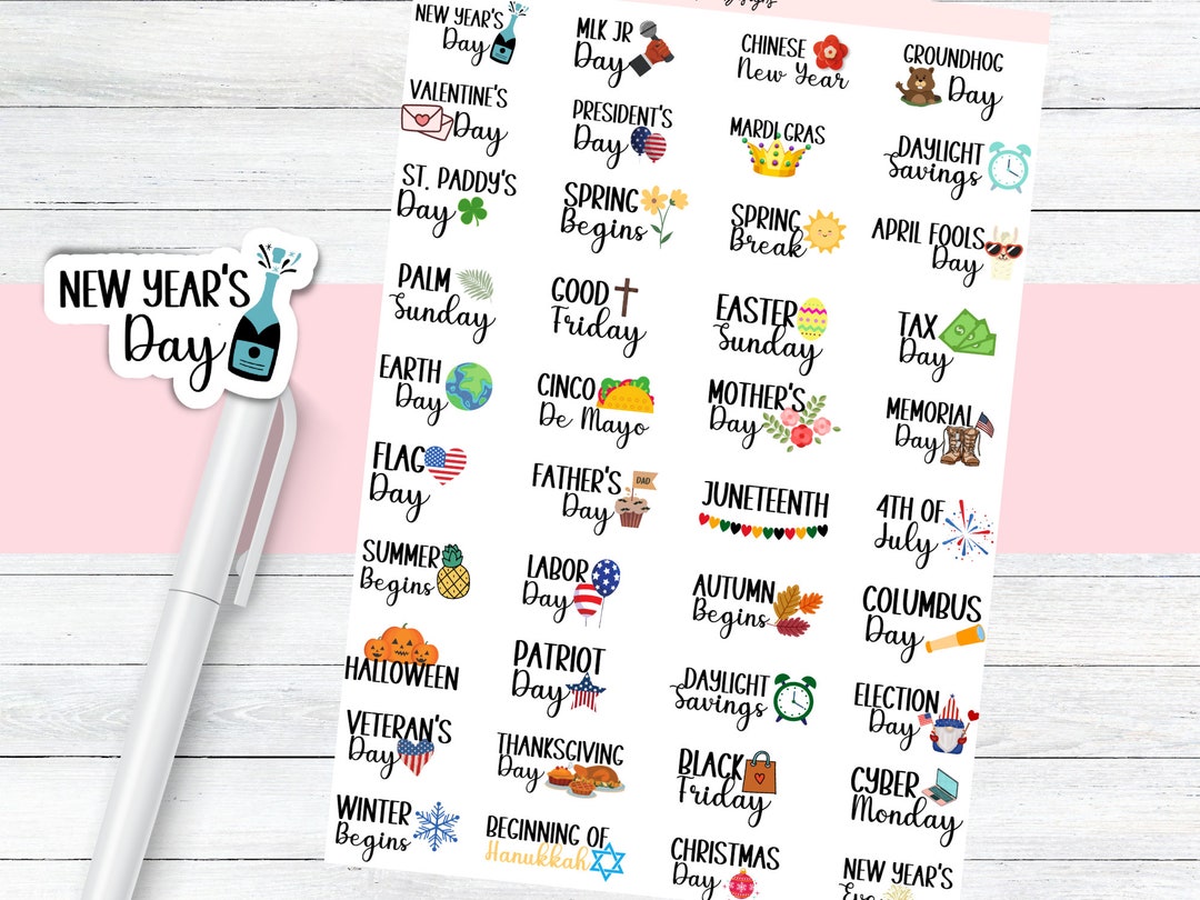 Holiday Planner Stickers Cute Holiday Icon Calendar U.S. - Etsy