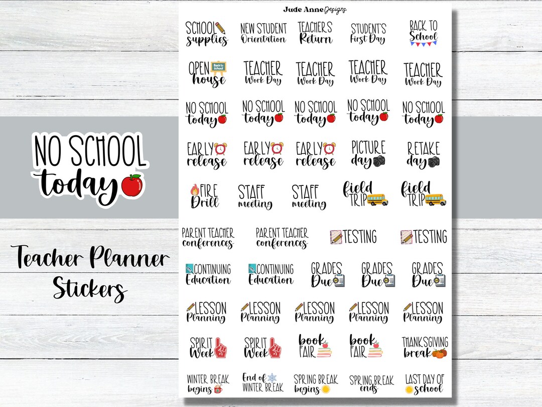 Teacher Planner Stickers, Cute Teacher Icons, Calendar, Yearly Teacher ...