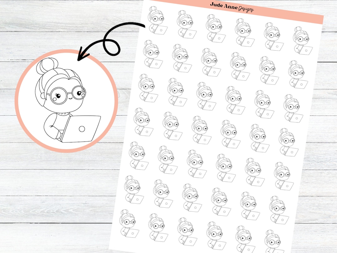 Laptop Girl Planner Stickers | Work Stickers | Cute Planner Stickers ...