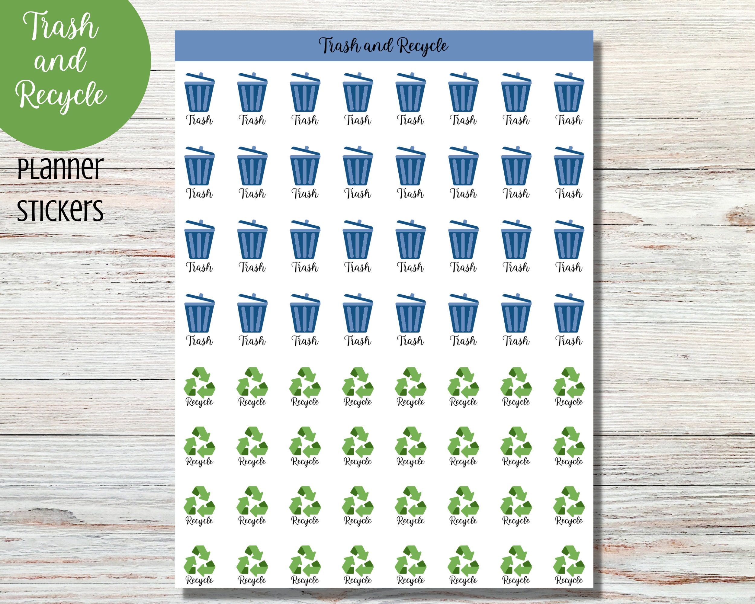 Garbage & Recycle Planner Stickers Reminder for Trash Day - Etsy Canada