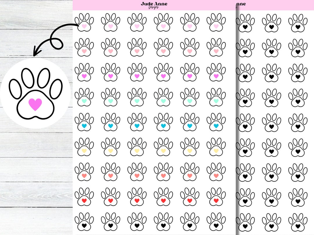 Paw Icon Stickers, Paw Print Stickers for Calendar, Dog Stickers, Cat ...