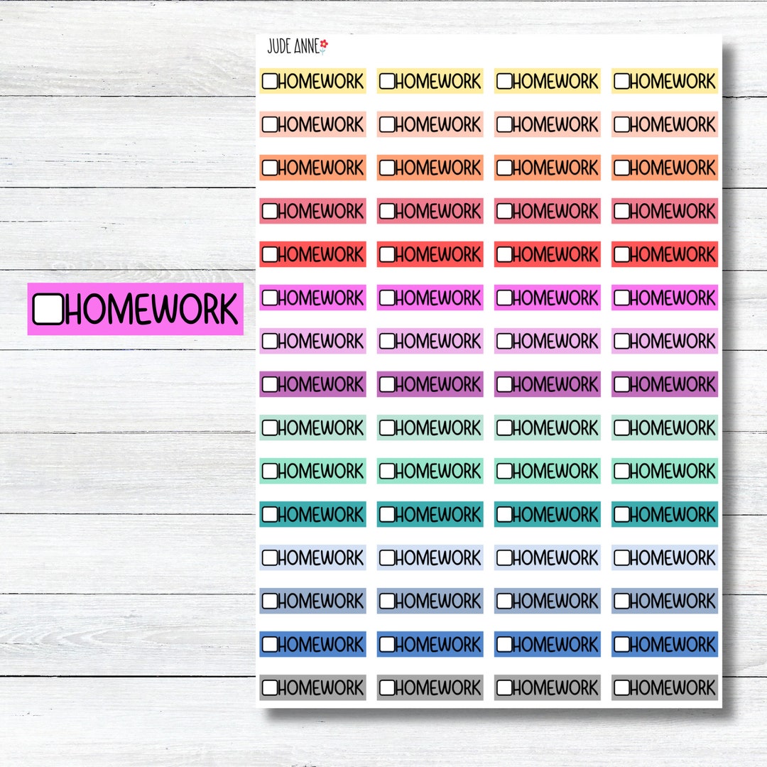 Homework Reminder Planner Stickers, Checkbox Homework Stickers, School ...